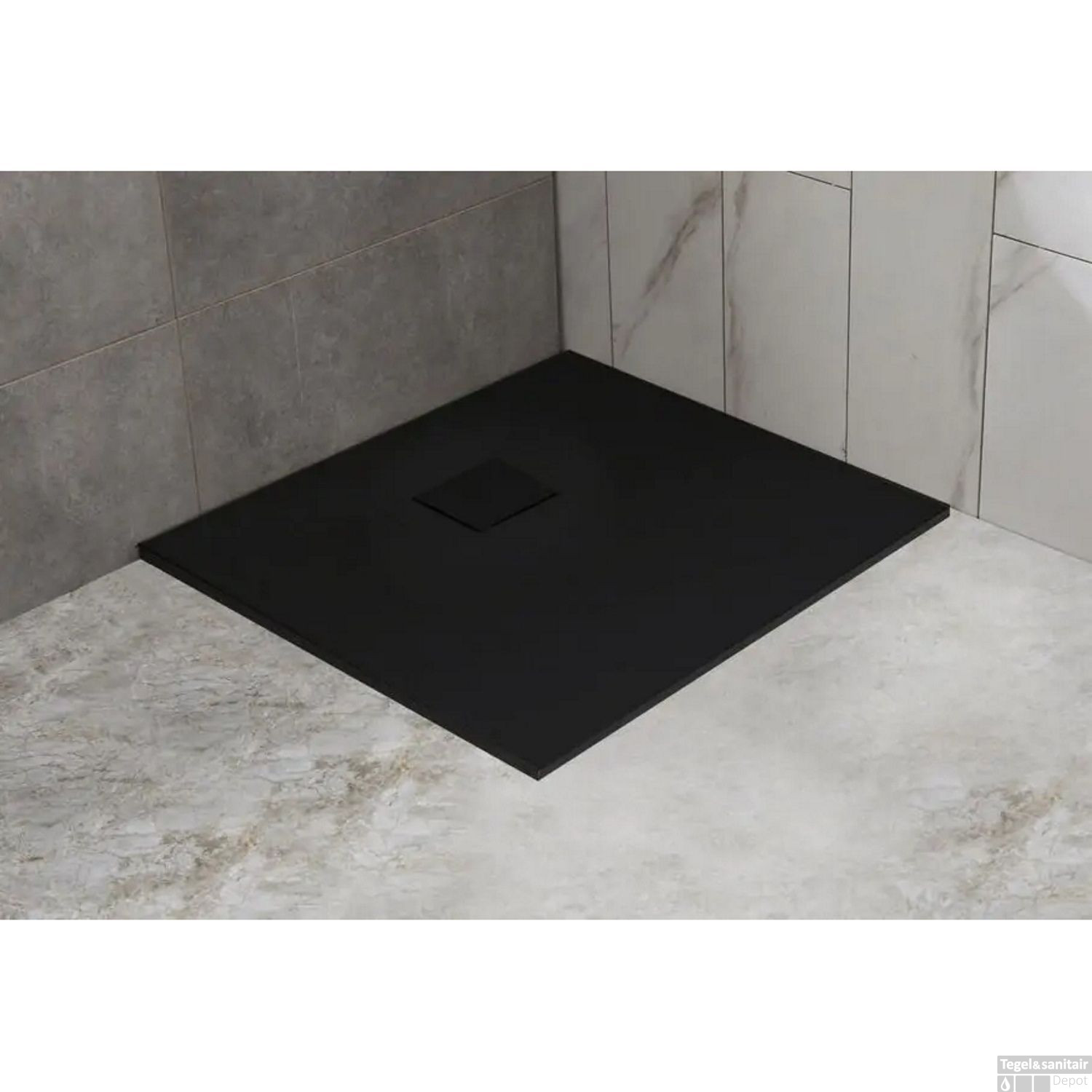 Douchebak Boss & Wessing Naxos SMC 90x90 cm Stone-look Mat Zwart